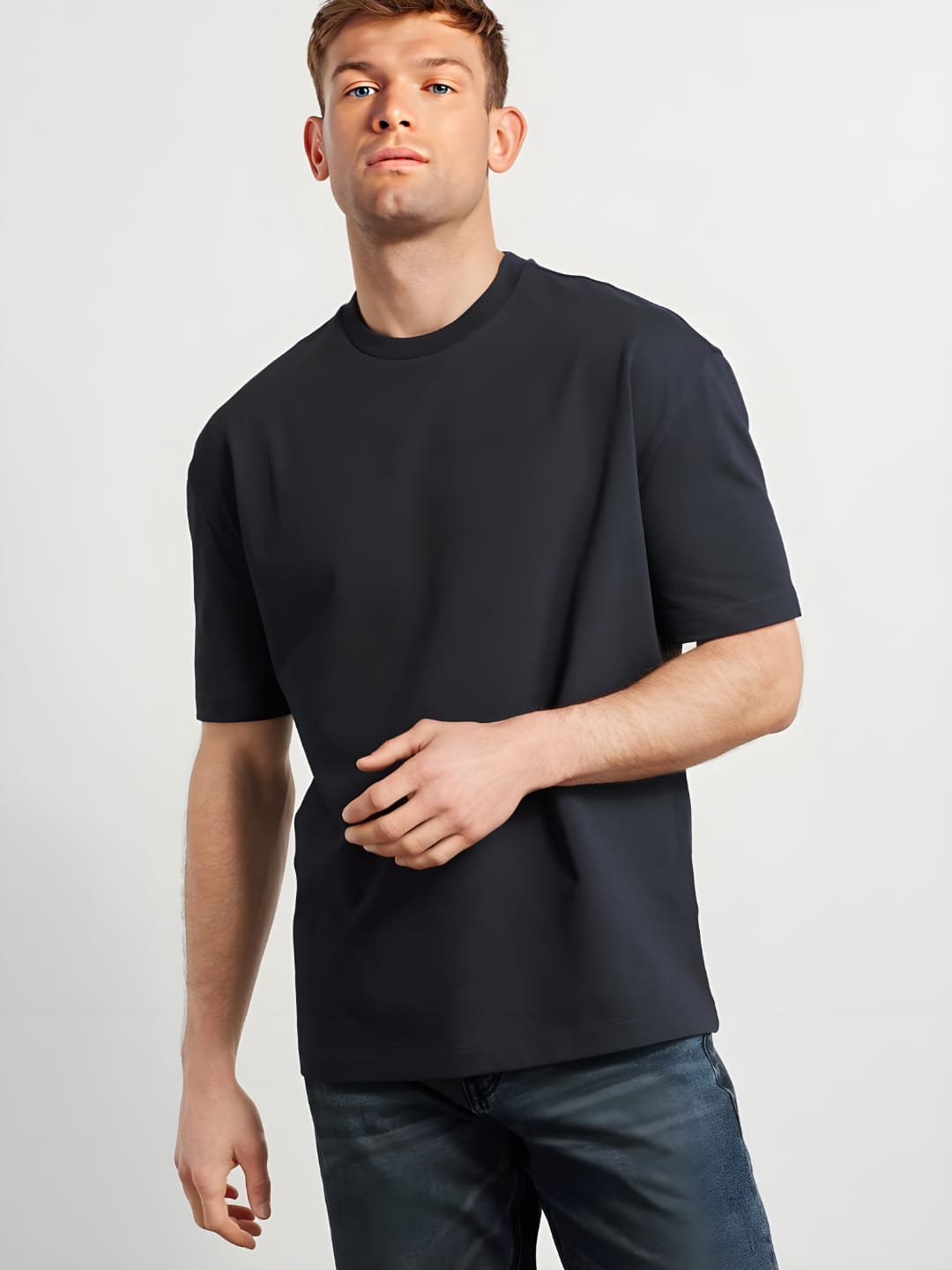 Premium Black Solid Drop-Shoulder