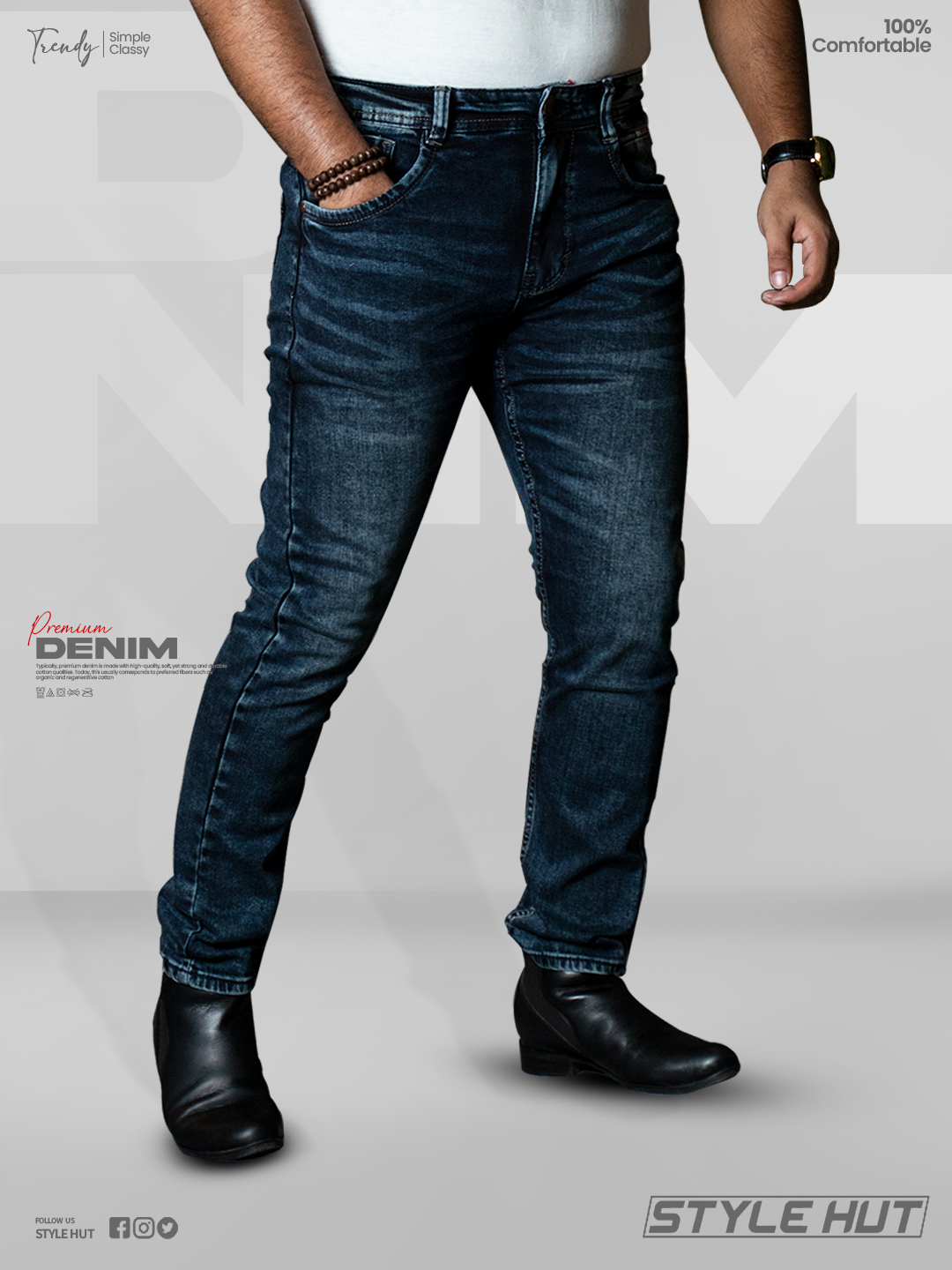 Mens Denim Jeans - Dark Indigo ( Free Home Delivery )